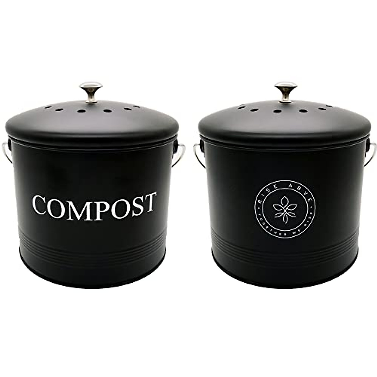 Rise Abve Compost Bin - Odorless Indoor Food Waste Bin with Lid - Scrap Bin - Water Resistant & Rust Bucket - Fixed Black Charcoal Filter - Cross Shaped Design - Easy to Clean Kitchen - Size 8”x7 1/2