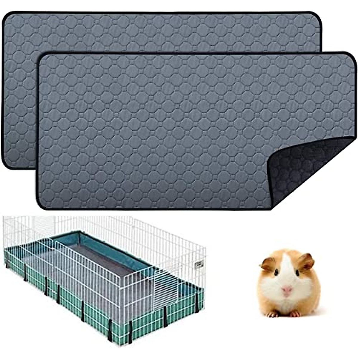 Guinea Pig Cage Liners - Washable Guinea Pig Pee Pads, Waterproof Reusable & Anti Slip Guinea Pig Bedding Fast and Super Absorbent Pee Pad for Small Animals Rabbit Hamster Rat