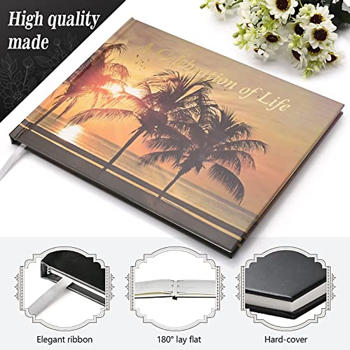 Funeral Guest Book, Memorial Books for Celebration of Life, Hardcover Funeral Sign in Book for Memorial Service, Guest Book for Funeral for 280 Guests, Pen and Memory Table Stand, 10.2”x7.8” - PUKYO