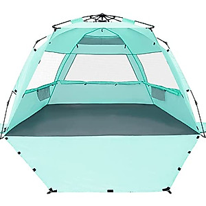KO-ON Pop Up Beach Tent for 4 Person, Easy Setup and Portable Beach Shade Sun Shelter Canopy with UPF 50+ UV Protection, Extendable Floor with 3 Ventilating Windows Plus Carrying Bag