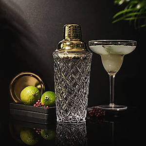 Nikita By Niki Luxury Glass Cocktail Shaker - Drink Shaker and Jigger Set - Stainless Steel Lid with Strainer - Martini Shaker Set - Silver, Rose Gold, Gold Cocktail Shaker Set Bartender Kit