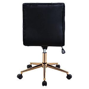 DUHOME Leather Home Office Chair, Armless Black Desk Chair with Gold Base, Adjustable Task Chair Computer Chair Rolling Chair with Wheels for Teens