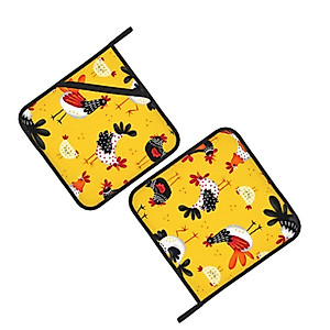 Pot Holders Set of 2 Chicken Kitchen Heat Resistant Square Coaster Pot Holders and Oven Mitts Sets for Cooking ,Baking ,BBQ, Baking