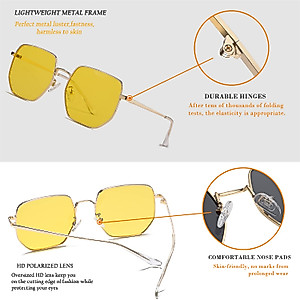 HJSTES Large Hexagonal Polarized Sunglasses Womens Men Trendy Square Mirrored Lens UV Protection(Gold/Yellow)