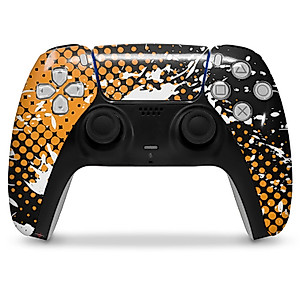 WraptorSkinz Skin Wrap compatible with Sony PS5 DualSense Controller Halftone Splatter White Orange (CONTROLLER NOT INCLUDED)