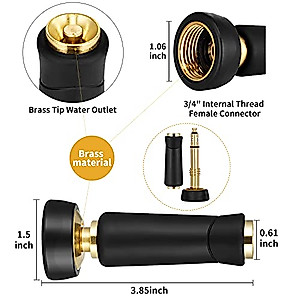 Garden Hose Nozzle and Water Hose Connectors Parts Set - High Pressure Adjustable Twist Brass Nozzle Sprayer, 3/4 inch Male and Female Thread Brass Coupler Hose Connector, Zinc Alloy Clamps