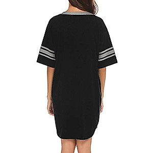 Ekouaer Womens, Nightgown Nightshirt, Cotton Novelty Sleepshirts, V Neck, Short Sleeve, Loose Comfy Pajama Sleepwear, A_a_black, X-Large