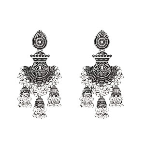 Jhumka Tassel Drop Earrings Bridal Dangle For Women Ethnic Afghan Silver Oorbellen Vintage Boho Tribal Egypt Nepal Gypsy Jewelry (Silver)