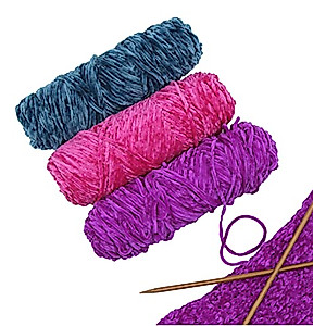 4 Skeins Chenille Yarn，Hand Knitting Soft Glossy Chenille Velvet Amigurumi Yarn for Crochet Weaving Blanket DIY Craft Total 400g (Harvest Green)