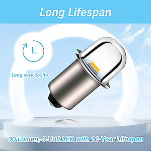 YAFIYGI 2 Pack Flashlight Bulbs 30 Lumen 3-Volt LED PR6 Replacement Bulb for Flashlights 3V Light Bulb Torch Flashlight Bulb with 10 Year Lifespan 41-1643 P13.5S 6000K