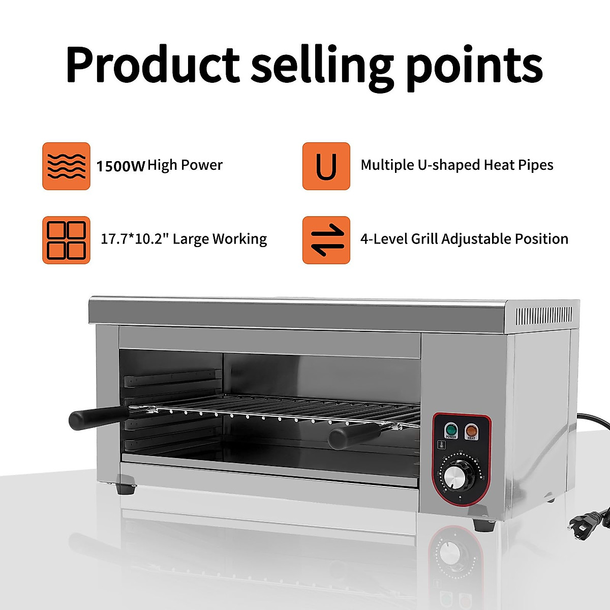 1500W Electric Cheese Melter Grill, 110V Commercial Salamander Broiler Stainless Steel Cheese Melter Machine Countertop Salamander Broiler For Melt Cheese, Toast Sandwiches, Grill Steaks