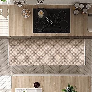 THE BEER VALLEY Diamond Woven Runner Rug 2'x6' - Beige, Anti-Slip Farmhouse Cotton Rugs for Hallway Kitchen Living Room - 24x72 Inches