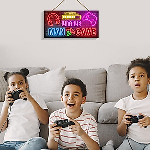 Little Man Cave, Gaming Wooden Door Sign for Little Boy Gamer Room Decor, Nursery Playroom Hanging Decor (6"x12")