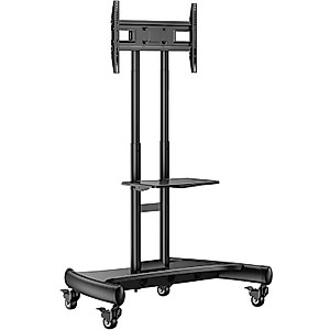 Mobile TV Cart for 32-75 Inch Flat/Curved LED/LCD/OLED TVs Rolling TV Stand with Height Adjustable Shelf Max VESA 600x400mm up to 100lbs-Outdoor TV Stand Trolley with Wheels- PGTVMC05