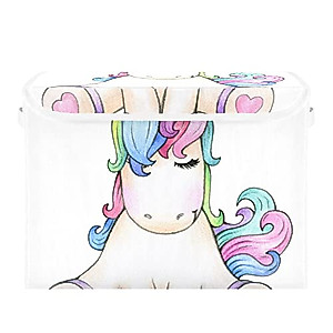innewgogo Cute Unicorn Cartoon Storage Bins with Lids for Organizing Organizer Containers with Handles Oxford Cloth Storage Cube Box for Clothes