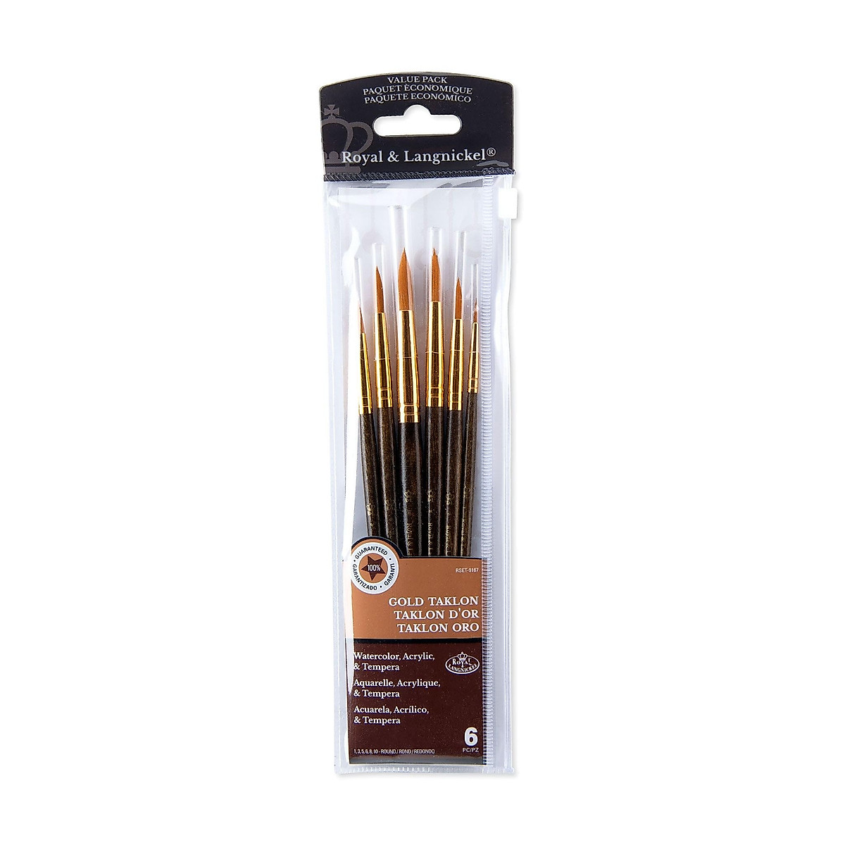 Royal & Langnickel Royal Zip N' Close Gold Taklon Round 6-Piece Brush Set