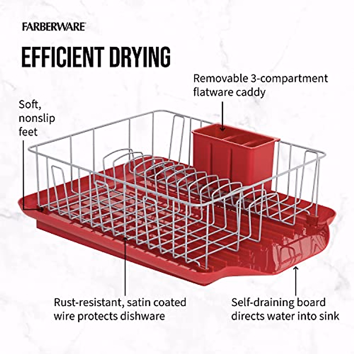 Farberware 3-Piece Dish Rack Set, Red
