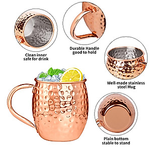 Moscow Mule Copper Mugs Moscow Mule Cups Kit 19oz Set of 12 with Handle Large Copper Hammered Plating Cups with 0.5oz Double Jigger, Stainless Steel Straws, Spoons for Cold Drinks Cocktails Wine