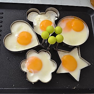 Stainless Steel Cake Mold DIY Heart Shaped Egg Fryer Kitchenware. 5 Piece Set of Omelet molds