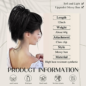 HMD Messy Bun Hair Piece Claw Clip Hair Bun Wavy Curly Chignon Hair Bun Extensions Tousled Updo Hair Buns Claw Clip Ponytail Hairpieces Hair Scrunchie with Clip for Women（2#）, 1PC
