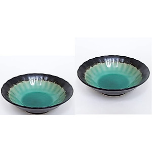 Japanese Deep Sea Green Small Bowl, 5.24" dia, 9.1 fl. Oz, Mino Ware, Salads Bowl, Dipping Bowl, Ceramic, Set of 2, M433-21