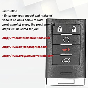Keyless Entry Remote Control Car Key Fob Fits for Cadillac CTS 2008-2015 Cadillac STS 2008 2009 2010 2011 FCC ID: M3N5WY7777A 315MHz (Pack of 1)