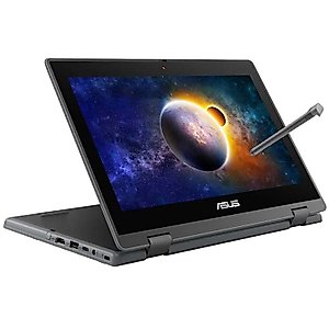 Asus BR1100 Laptop 11.6" HD Anti-Glare Touchscreen Display Intel Celeron N4500 4GB RAM 128GB Storage Dual Cam Windows 10 Pro Dark Grey Stylus Included
