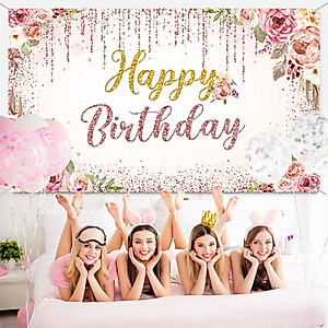 Rose Gold Happy Birthday Backdrop for Girls Women Happy Birthday Party Photography Background Decoration Photoshoot Banner (6.1 x 3.6ft)