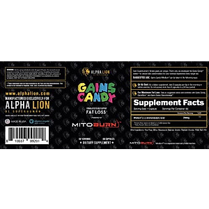 ALPHA LION Gains Candy, Supplement Pills That Support Weight Loss, Appetite Suppressant, Keto-Diet Friendly, Decrease Body Fat, Upgrade Energy & Workout Performance, 60 Capsules (MitoBurn®)
