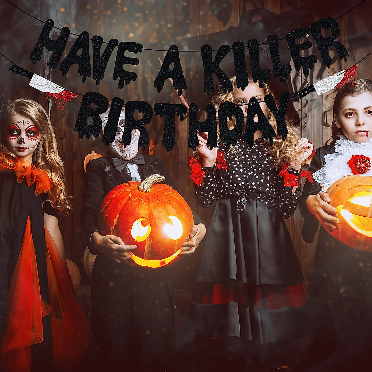 Glitter Have a Killer Birthday Banner - Halloween Birthday Banner - Horror Movie Party, Halloween Zombie Vampire Party Decoration Supplies
