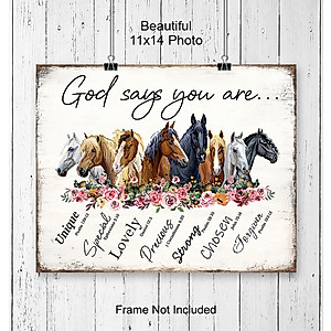 Christianity Religion Horse Wall Art 11x14 - Inspiration spiritual Scripture Boho-chic Farmhouse Poster - God Says You Are Girl Bedroom Decor - Shabby chic decoration - Country Western Gift for Woman