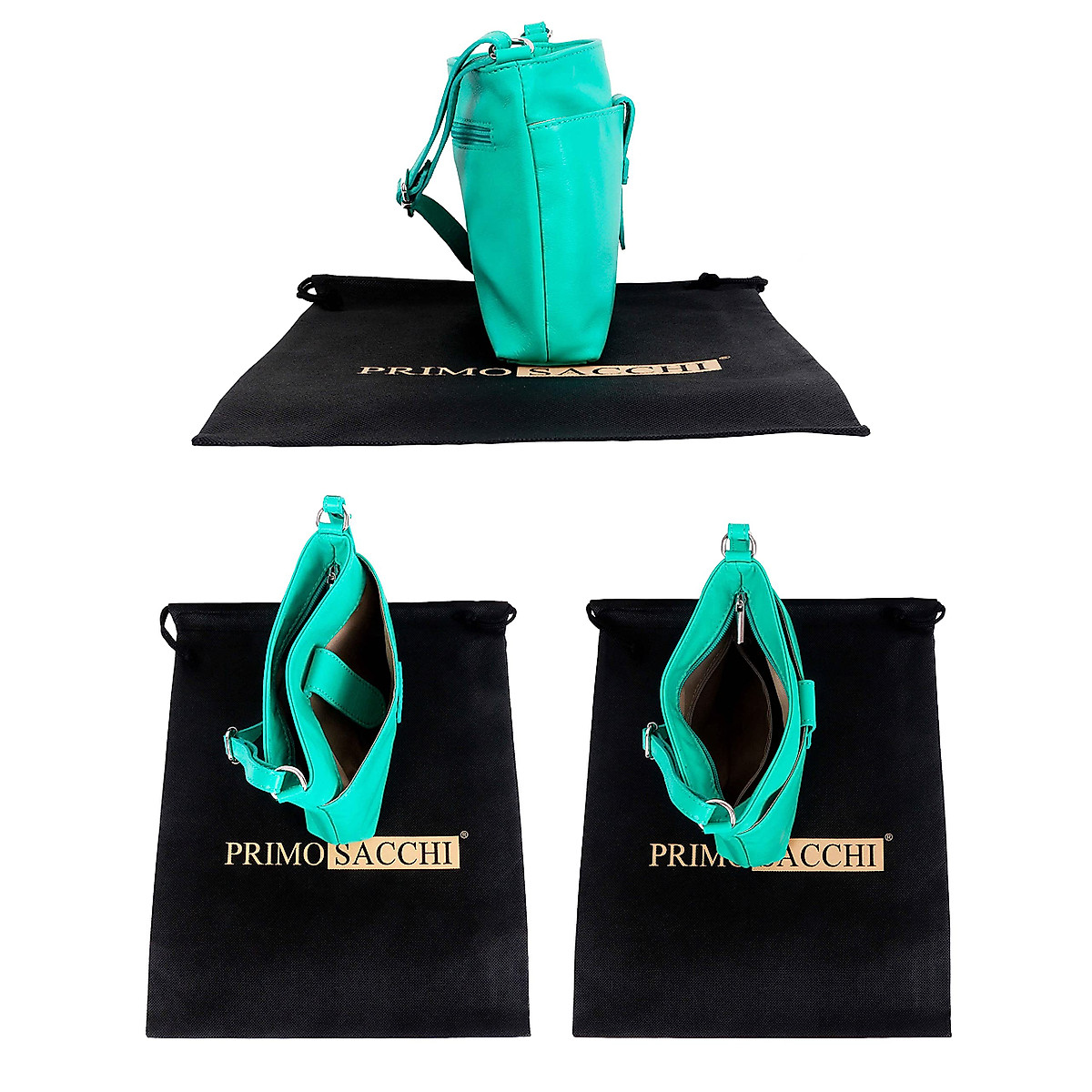 PRIMO SACCHI Italian Soft Leather Small Aqua Blue Adjustable Strap Cross Body Shoulder Bag Purse