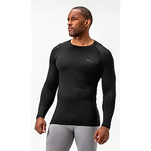 DEVOPS 2 Pack Men's Thermal Long Sleeve Compression Shirts (X-Large, Black/Red)