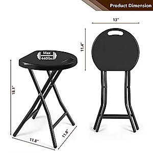 TAVR Portable Folding Stool 18.1 inch Set of 2 Heavy Duty Fold up Stool Metal and Plastic Foldable Stool for Adults Kitchen Garden Bathroom Collapsible Round Stool,440lbs Capacity,Black
