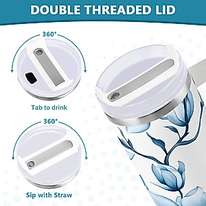 xigua 40 oz Blue Magnolia Flowers Tumbler with Handle and Straw Lid, Stainless Steel Vacuum Insulated Sports Water Bottle, Keeps Cold or Hot Coffee Cup Travel Mug