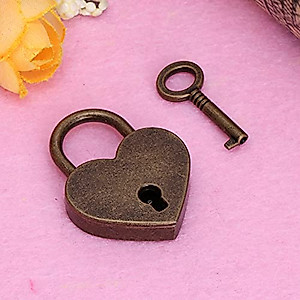 3Pcs Mini Bronze Antique Padlock Small Metal Heart Shaped Padlock Archaize Style Heart Shaped Lock Mini Lock with Key