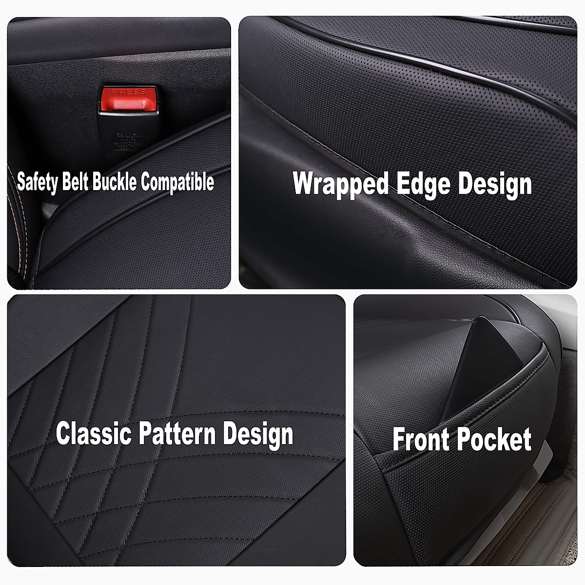 kingphenix Premium PU Car Seat Cover - Front Seat Protector Works with 95% of Vehicles - Padded, Anti-Slip, Full Wrapping Edge - (Dimensions: 21'' x 20.5'') - 1 Piece, Black