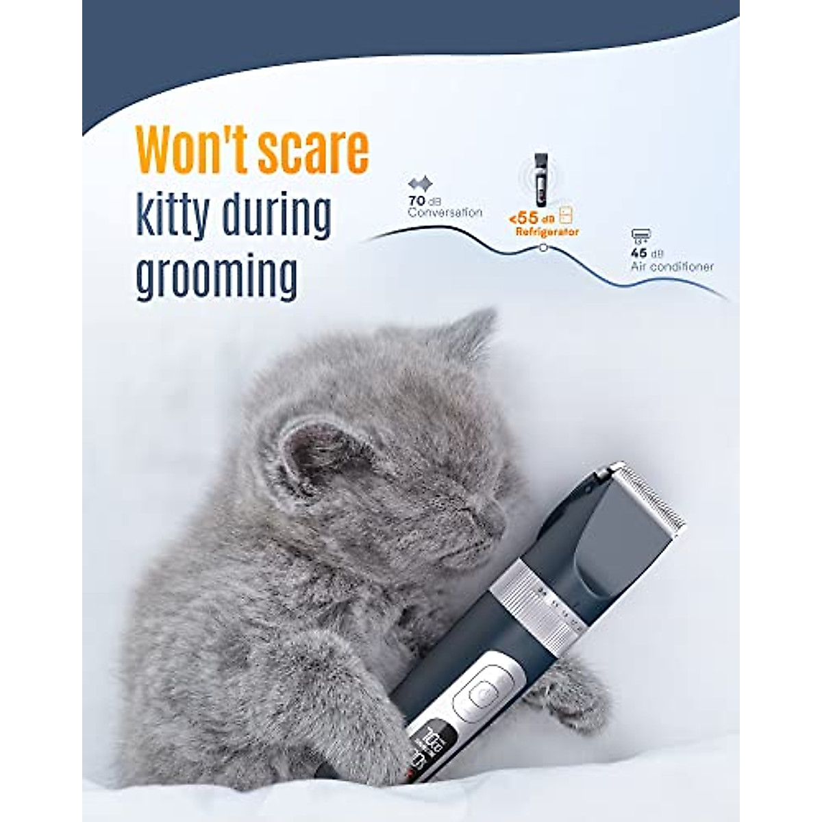 Cat Grooming Clippers for Matted Long Hair,Low Noise Cat Clippers Shaver,4 Speed Cordless Pet Clippers Kit for Cats Dogs and Pets