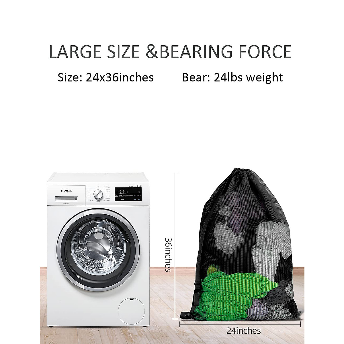 Daly Kate 3 Pack Mesh Laundry Bags with Adjustable Single Shoulder Straps 24" x 36" Sturdy Nylon Material Laundry Liners with Drawstring Closure for College, Dorm and Apartment