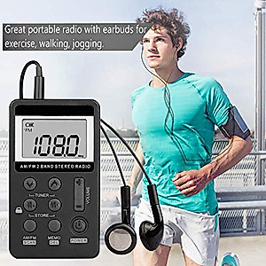 Personal AM/FM Pocket Radio Portable VR-robot, Mini Digital Tuning Walkman Radio, with Rechargeable Battery, Earphone, Lock Screen for Walk/Jogging/Gym/Camping