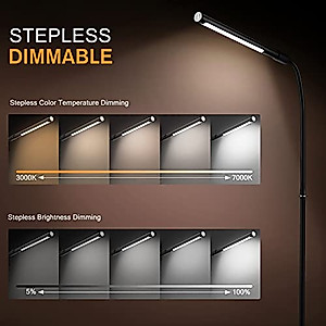 LED Floor Lamp ,Removable Eye Caring Light can be Flashlight ,Adjustable Tri-Color Temperature, Gooseneck Modern Bedroom Reading Lamps with Two Timers and Memory ,for Living Room ,Office , Emergency
