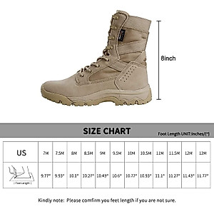 FREE SOLDIER Men's Tactical Boots 8 Inches Lightweight Combat Boots Durable Suede Leather Military Work Boots Desert Boots (Tan, 9.5)