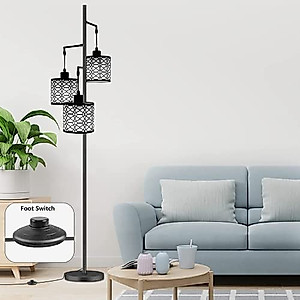 AIGOTEK Dimmable Industrial Floor Lamp with 3-Lights Black Farmhouse Floor Lamps for Living Room, Modern Tall Standing Lamp with Birdcage Shades & Base for Bedroom, Office