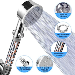 LEMNISLIFE Filtered Shower Heads, High Pressure Hand Held Shower Head with 59" Stainless Hose & Brass Bracket, 6 Spray Modes Filtration Water Save Showerhead for Soften Hard Water, Chrome Finish