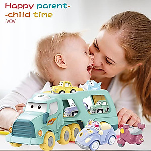 Truck Car Toys for 3 4 5 6 Year Old Boys and Girls, PEGOVANLY 7 in 1 Friction Power Play Vehicles in Transport Carrier Truck, Christmas Birthday Gifts Toddler Toys for Kids Aged 3+