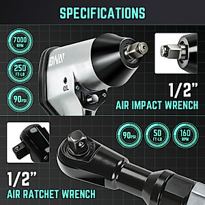 DNA MOTORING 17Pc Air Tool Kit 1/2-Inch Pneumatic Air Impact & Ratchet Wrench Kit Torque Wrench for Repairs, w/Case, Sliver/Black, TOOLS-00530