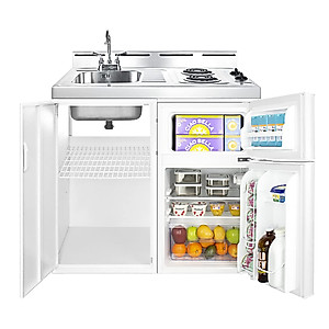 Summit Appliance C39EL 39" Wide All-In-One Kitchenette, 2-Burner Cooktop, 2-Door Refrigerator-Freezer Included, Sink And Faucet, 115V Operation with Pre-Installed Cords