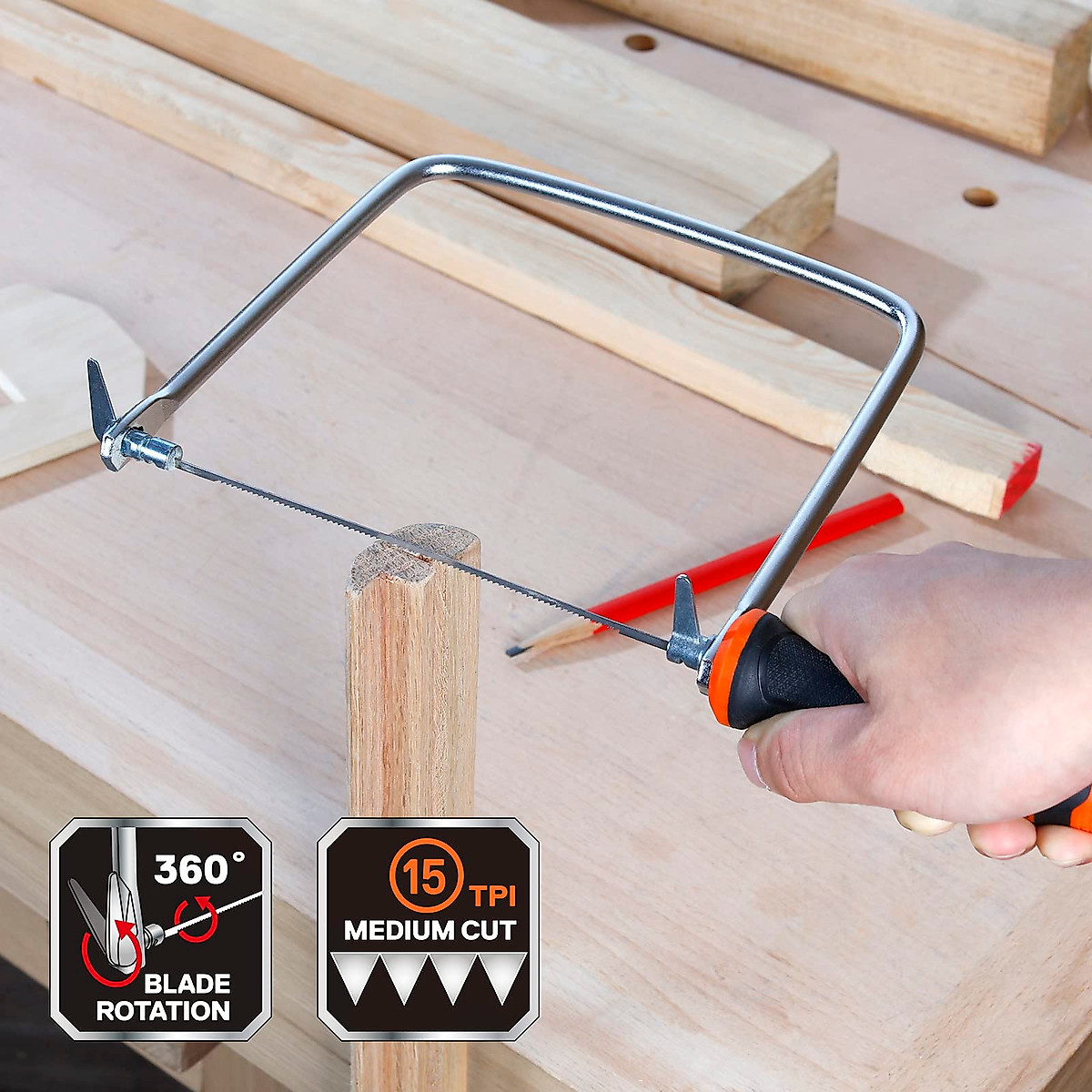 JORGENSEN Pro Coping Saw, Coping Frame and Extra 2pcs 6-1/2 Inch Replacement Blades Set for Woodworking, Plastic, Rubber, and Soft Metal Cutting