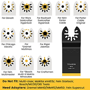 JTWEB 12PCS Titanium Oscillating Saw Blades, Multitool Blades for Cutting Hard Material, Metal Nails Wood and Plastic, Oscillating Tool Blades fit Dewalt Rockwell Milwaukee Makita Bosch