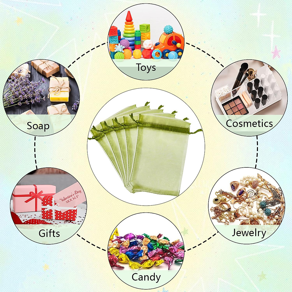 ANSLEY SHOP 100pcs 4x6 Inches Drawstrings Organza Gift Candy Bags Wedding Favors Bags (Grass Green)
